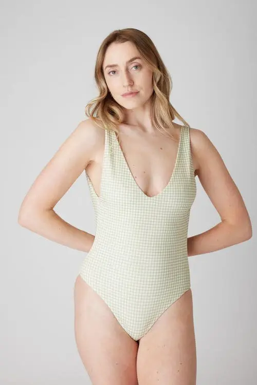 LONDRE BODYWEAR The Minimalist One-piece Swimsuit - Soft Olive Gingham