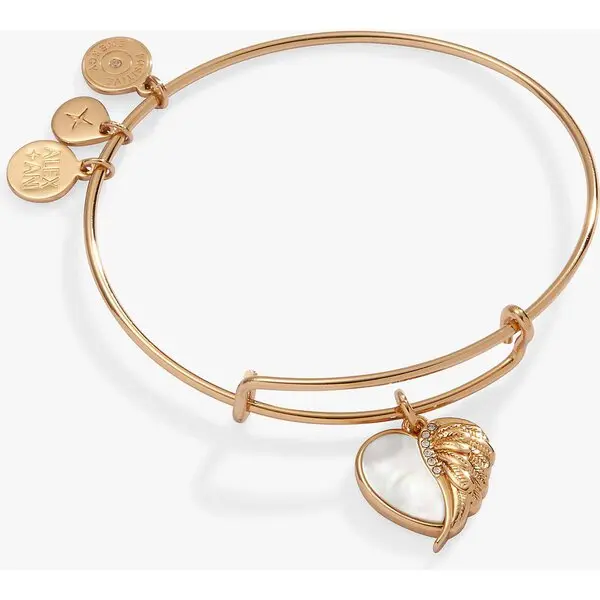 ALEX AND ANI Wings Of Protection" Heart Charm Bangle Bracelet - Gold