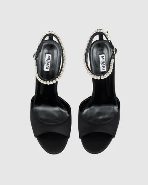 MI/MAI Flavia Satin Crystal Heeled Sandals