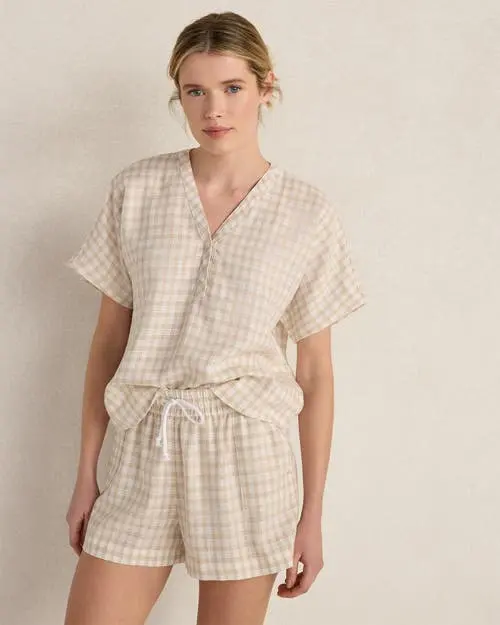 HAVEN WELL WITHIN Linen Blend Gingham Top - Dobby Gingham Ivory/neutral
