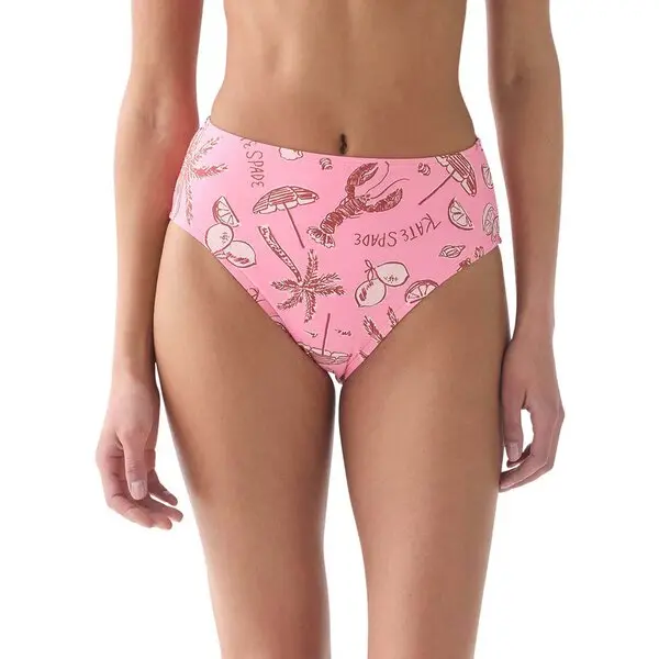 Kate Spade New York High Leg Tropical Print Bikini Bottom - Guava Slice