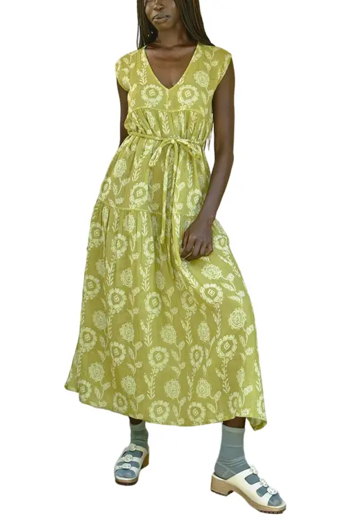 Ace & Jig Jules V-neck Belted Tiered Maxi Dress - Aloe
