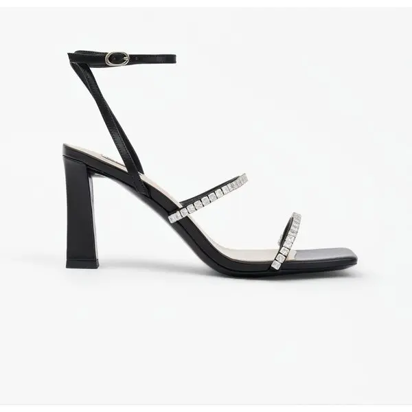 MI/MAI Nidal Rhinestone Detail Heeled Sandals - Black