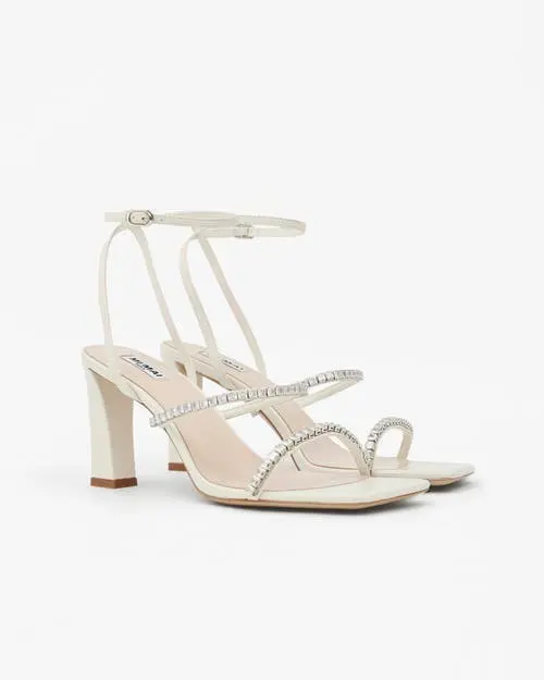 MI/MAI Nidal Rhinestone Detail Heeled Sandals - White