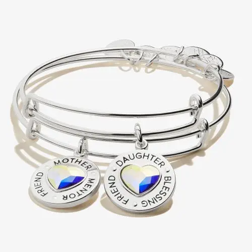 ALEX AND ANI Mother And Daughter Charm Bangle Set - Silver