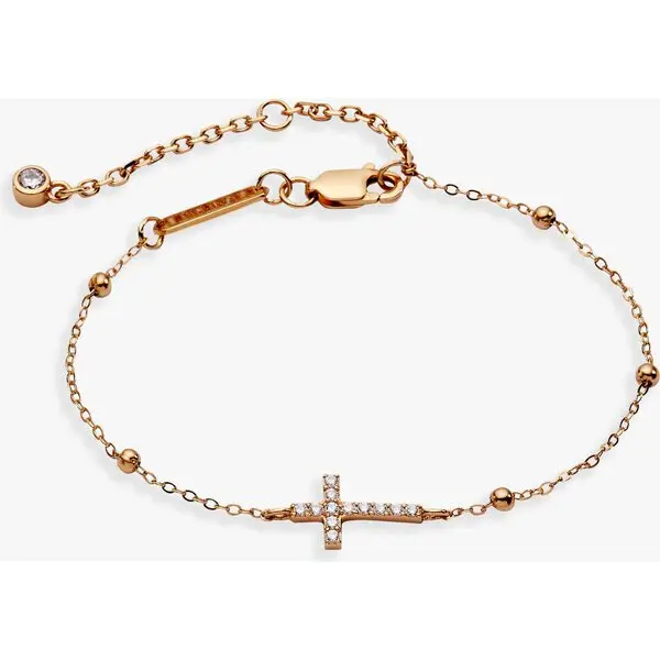 ALEX AND ANI Cross Pave Crystal Beaded Strand Bracelet - Gold