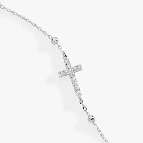 ALEX AND ANI Cross Delicate Pave Crystal Beaded Strand Bracelet