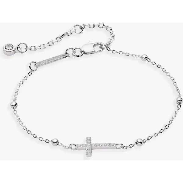 ALEX AND ANI Cross Pave Crystal Beaded Strand Bracelet - Silver