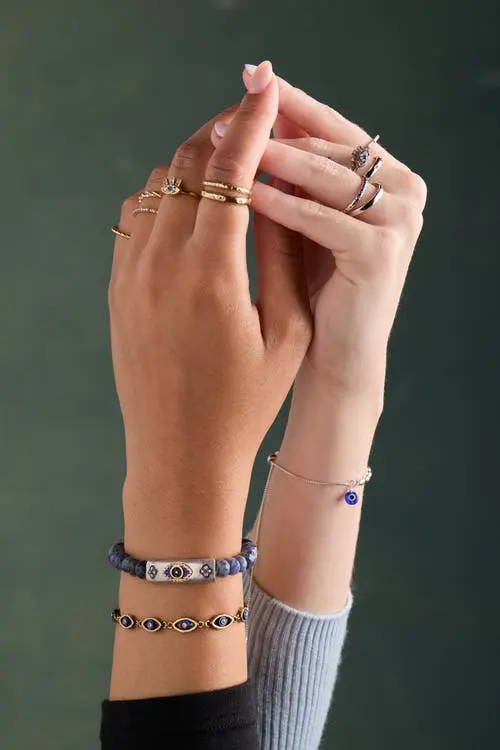 ALEX AND ANI Evil Eye Stretch Bracelet With Sodalite-colored Beads