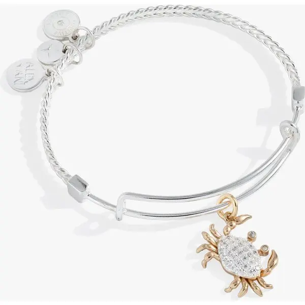 ALEX AND ANI Textured Crab Charm Bangle Bracelet - Silver