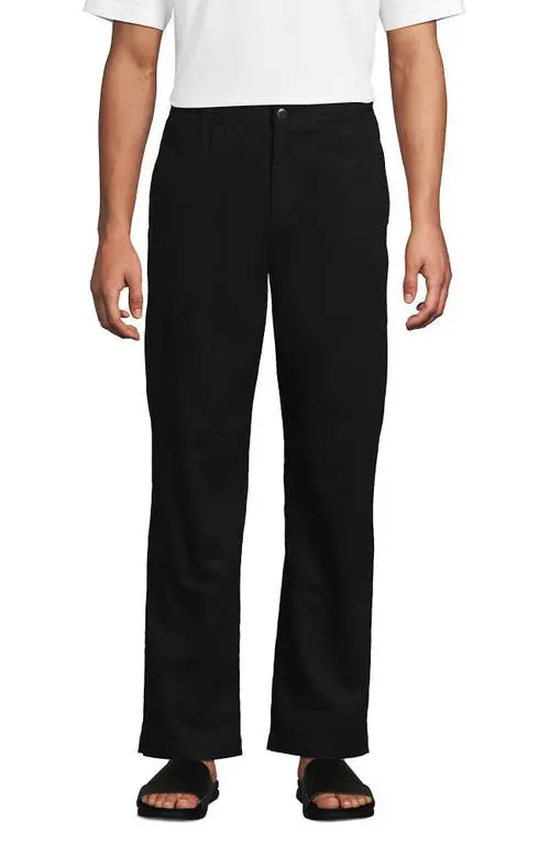 LANDS' END Linen Cotton Blend Elastic Waist Trousers - Black