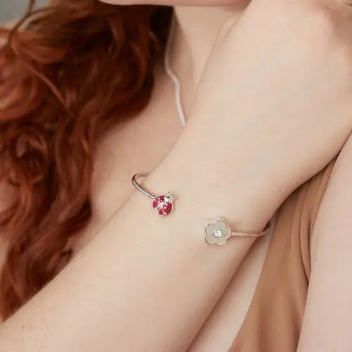 ALEX AND ANI Ladybug And Daisy Flex Cuff Bracelet