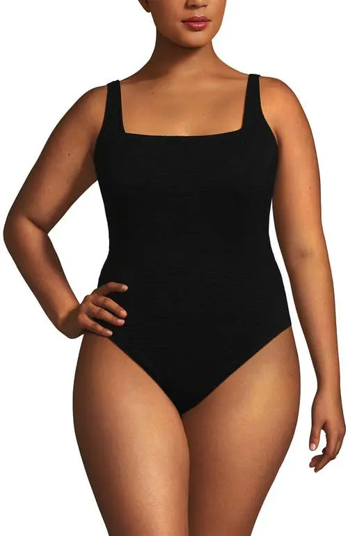 LANDS' END Boucle Square Neck Scoop Back One Piece Swimsuit
