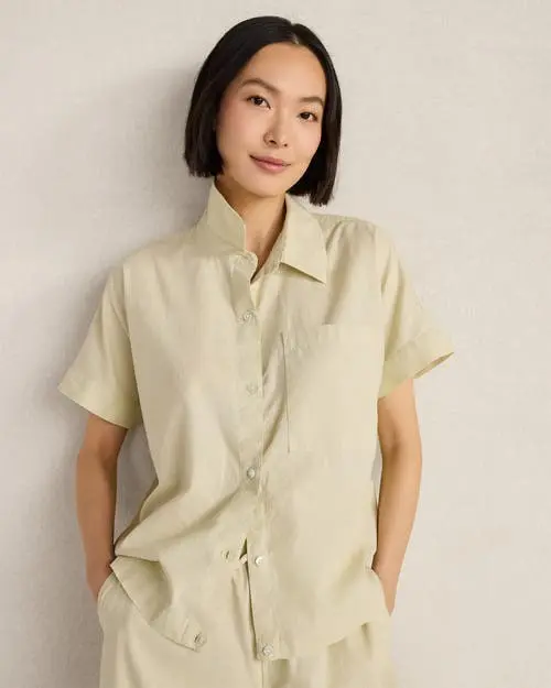 HAVEN WELL WITHIN Organic Cotton Linen Button-down Top - Celery Leaf