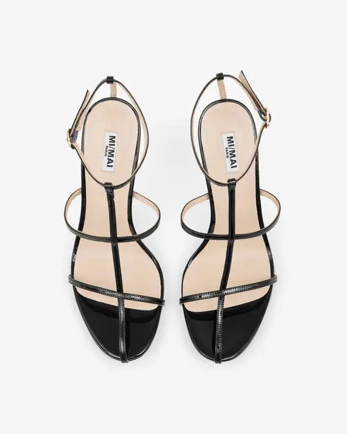 MI/MAI Gupta Patent Leather Heeled Sandals - Black