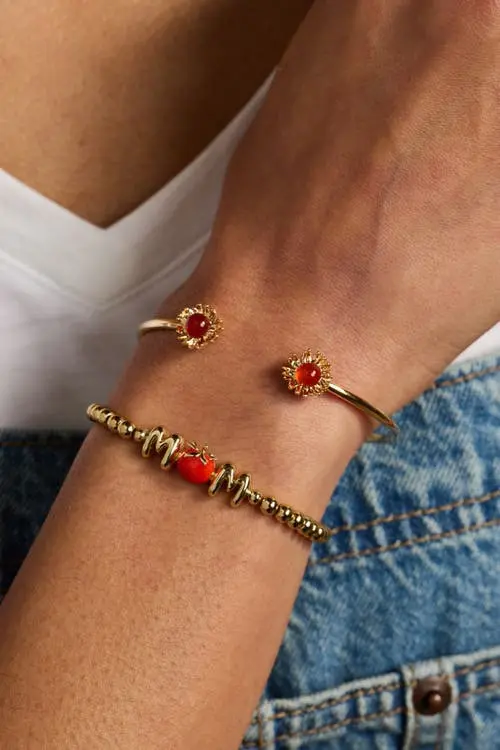 ALEX AND ANI Farmers' Market Sunflower Flex Cuff With Amber Cabochon