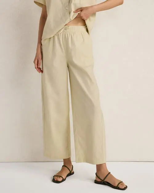 HAVEN WELL WITHIN Organic Cotton Linen Barrel Leg Pants - Celery Leaf