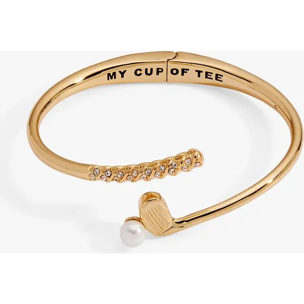 ALEX AND ANI Golf Club "my Cup Of Tee" Hinged Bypass Cuff Bracelet - Gold