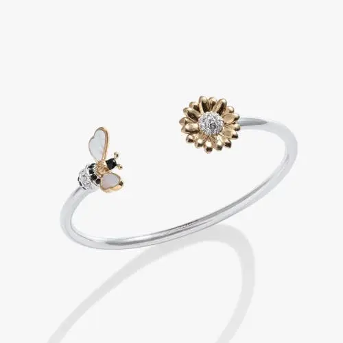 ALEX AND ANI Sunflower & Bee Cuff Bracelet - Silver
