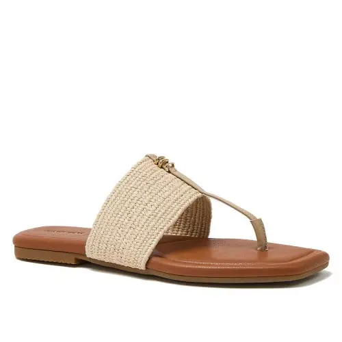 LANDS' END Stretch Raffia Flat Sandals With Square Toe - Egret