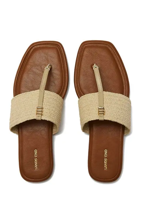 LANDS' END Stretch Raffia Flat Sandals With Square Toe