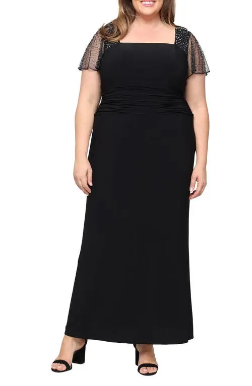 SL FASHIONS Beaded Chiffon Sleeve Gown