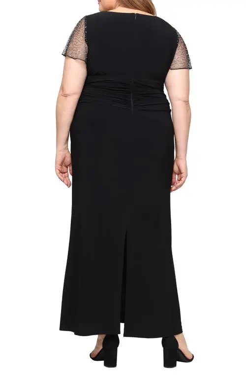 SL FASHIONS Beaded Chiffon Sleeve Gown