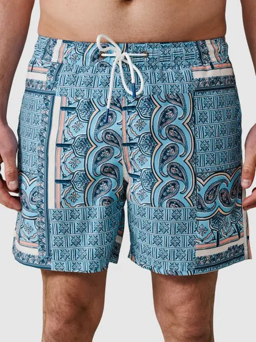 Aubin Bardney Printed Swim Shorts - Blue Tile Print