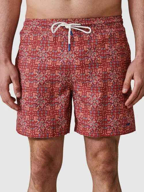 Aubin Bardney Printed Swim Shorts - Red Tile Print