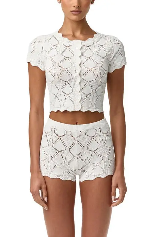 Naked Wardrobe Pointelle Knit Cropped Cardigan - White
