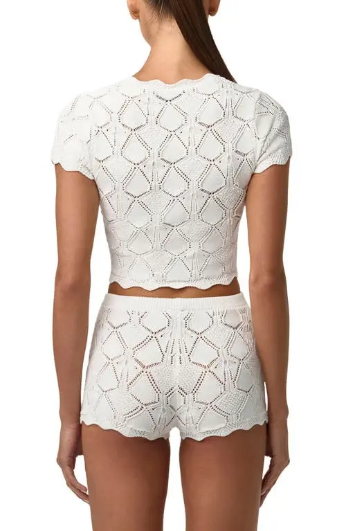 Naked Wardrobe Pointelle Knit Cropped Cardigan