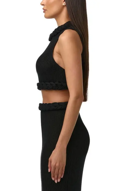 Naked Wardrobe Rib Knit Braid Trim Crop Top
