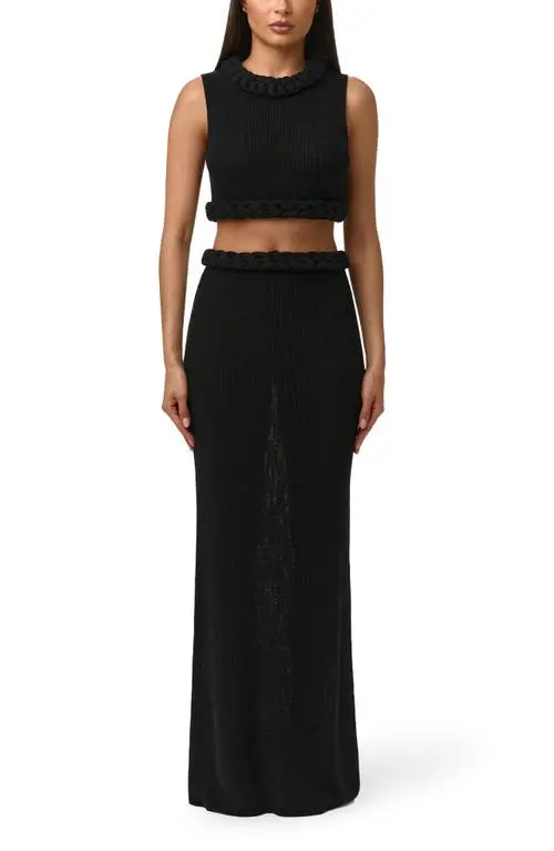 Naked Wardrobe Rib Knit Braid Trim Crop Top
