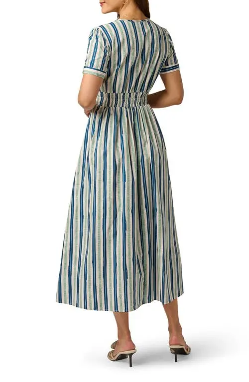 Adrianna Papell Striped Smocked Waist Midi Dress