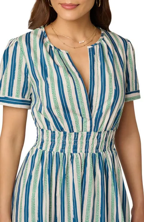 Adrianna Papell Striped Smocked Waist Midi Dress