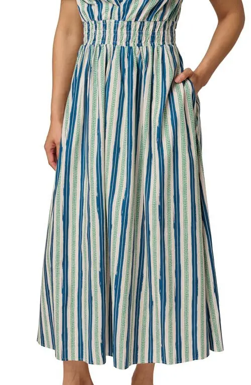 Adrianna Papell Striped Smocked Waist Midi Dress