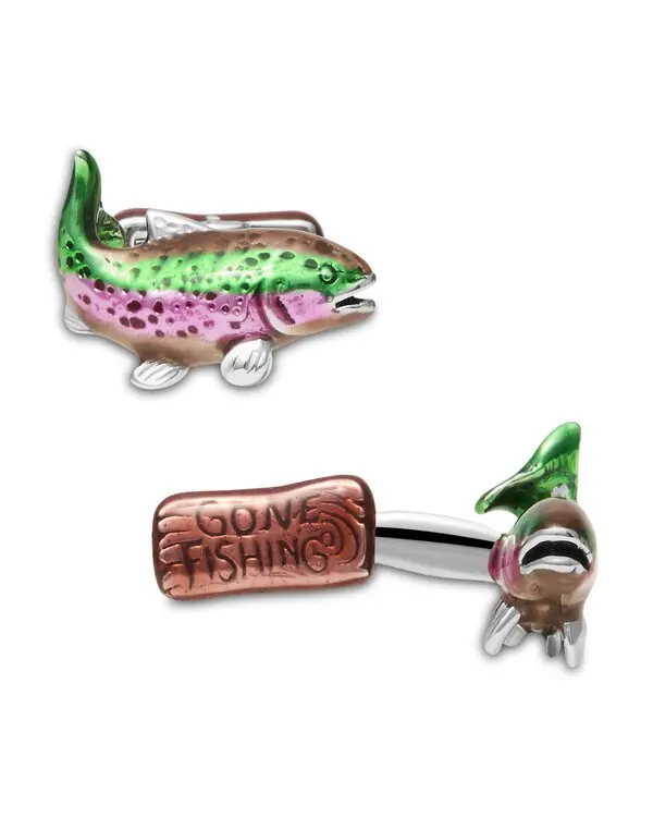 JAN LESLIE River Trout Hand Painted Sterling Silver Cufflinks