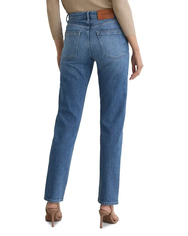 REISS Aubrey High Rise Slim Straight Jeans - Mid Blue