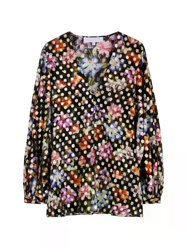Borgo De Nor Stellan Fil-coupé Floral Print Blouse - Black