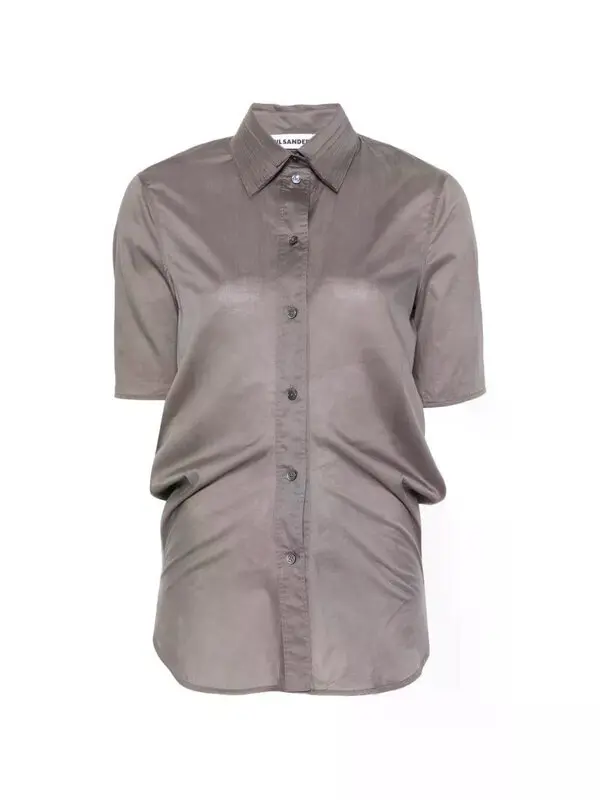 JIL SANDER Pleated Collar Cotton Shirt - Grey
