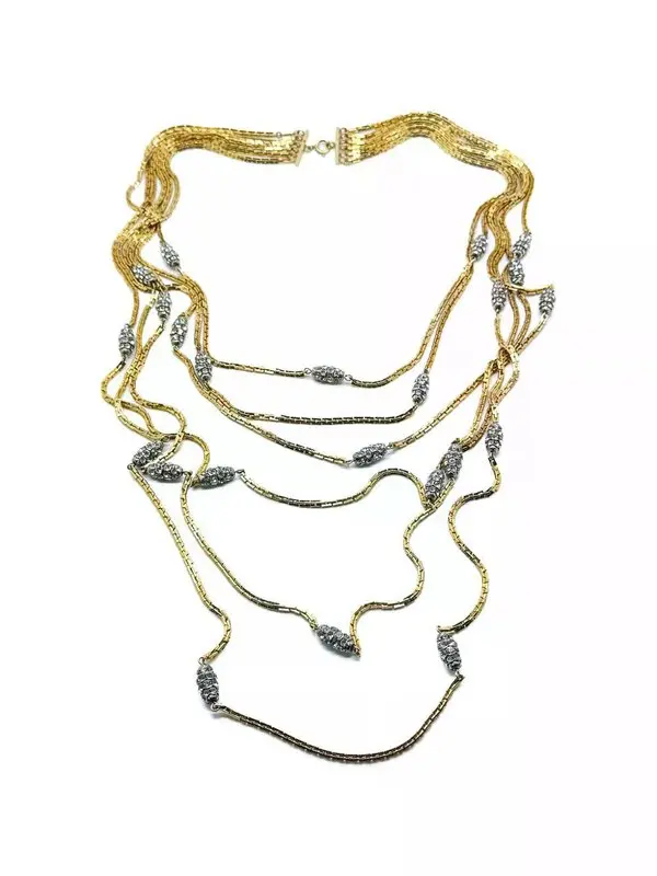 Dior 1973 Crystal Embellished Bib Necklace - Gold
