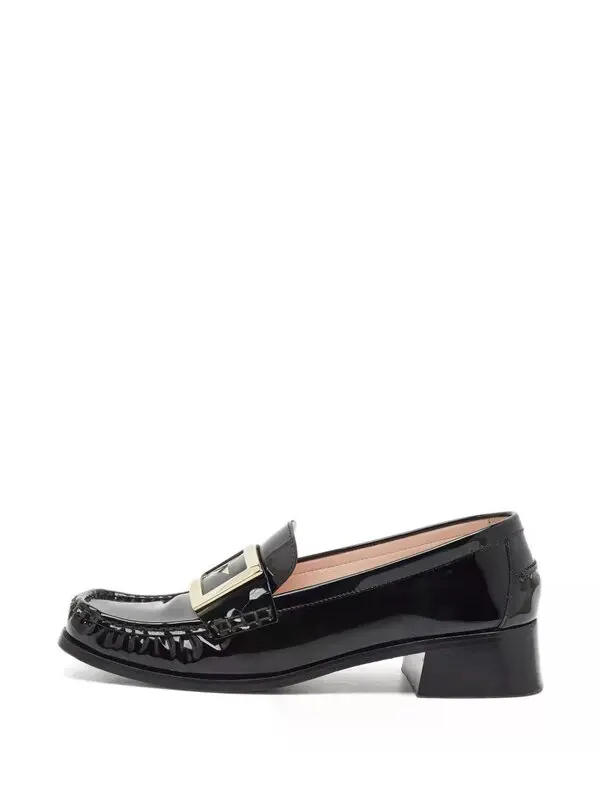 ROGER VIVIER Patent Leather Loafers With Gold-tone Buckle - Black