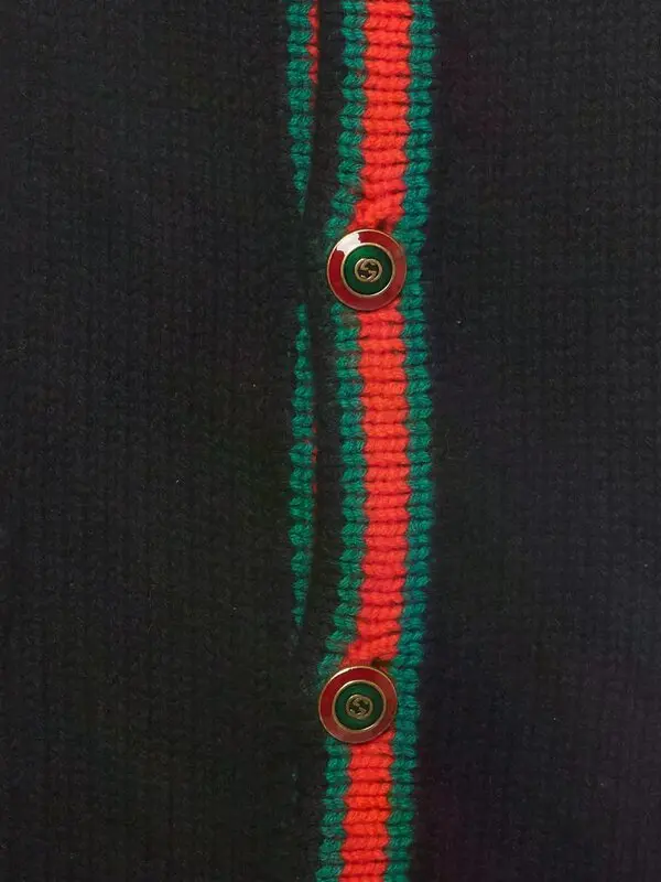Gucci Wool Cable Knit Cardigan With Web Stripe Trim - Black