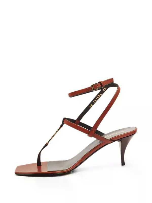Saint Laurent Cassandre T-strap Sandals - Brown