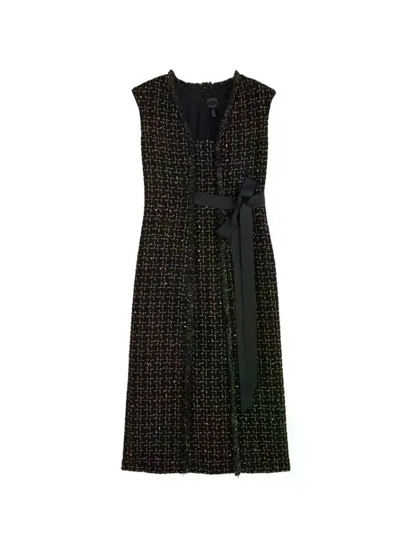 Huishan Zhang Bow-embellished Tweed Midi Dress - Black