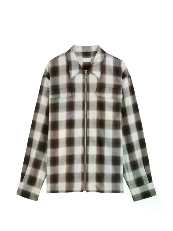 SECOND / LAYER Checked Zip-up Shirt - Brown