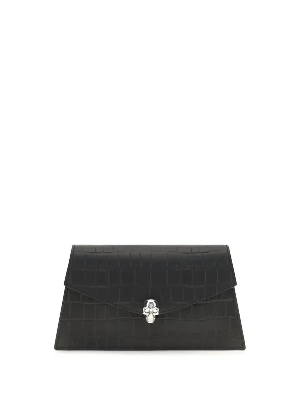 Alexander McQueen Mini Skull Clutch In Crocodile-embossed Calfskin - Black