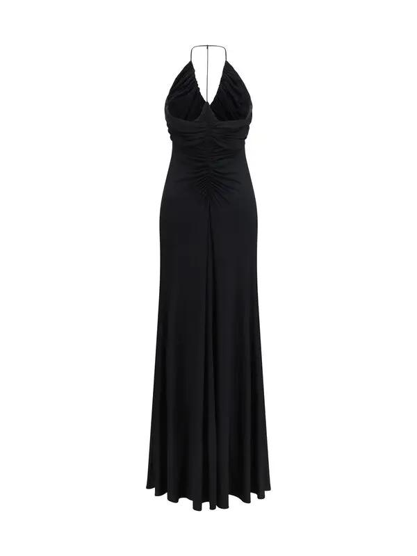 SELF-PORTRAIT Jersey Long Dress With Gathered Halterneck And Spaghetti Straps