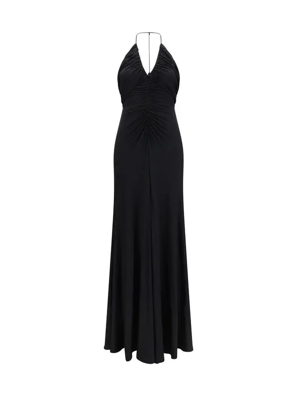 SELF-PORTRAIT Jersey Long Dress With Gathered Halterneck And Spaghetti Straps - Black