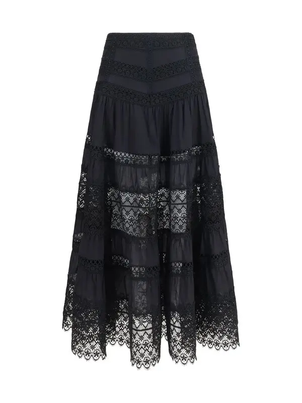 Charo Ruiz Ibiza Serza Long Skirt In Cotton Voile - Black